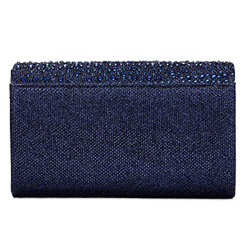 CurvChic Women Evening Bag Clutch Rhinestone Envelope Party Handbag Bridal Prom Purse (Navy Blue)
