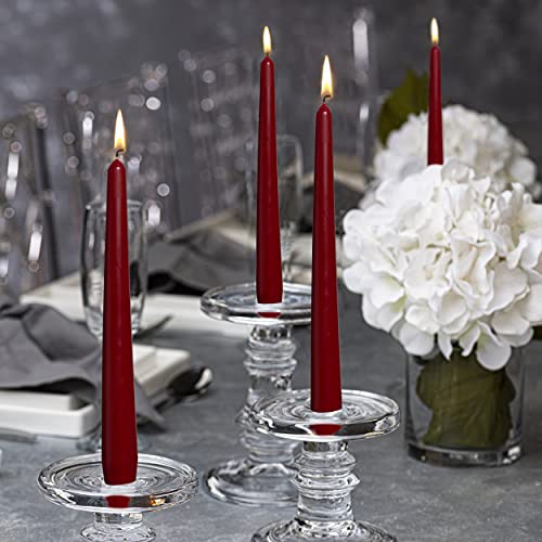 BOLSIUS Dark Red Taper Candles - 10 Inch - 8 Hours Burn Time - 10 Pack Dinner Candle Set - Premium European Quality - Consistent Smokeless Flame - Unscented Dripless Household Candlesticks