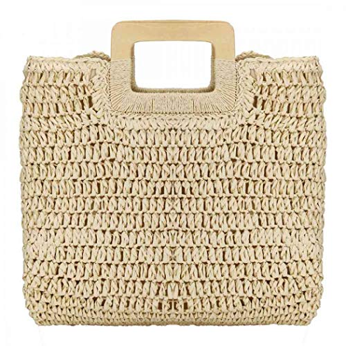 Women's Straw Tote Bag Handbags Beach Bag Exquisite Woven Fashion Large Rectangle Top Handle Bag Shopper Bag (Beige)