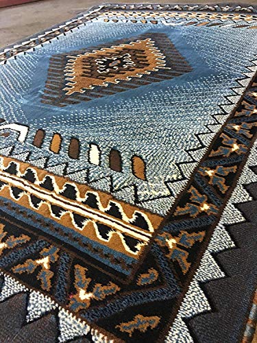 Kingdom Southwest Native American Square Tribal Area Rug Blue Brown Design D143 (5 Feet 3 Inch X 5 Feet 3 Inch Square)