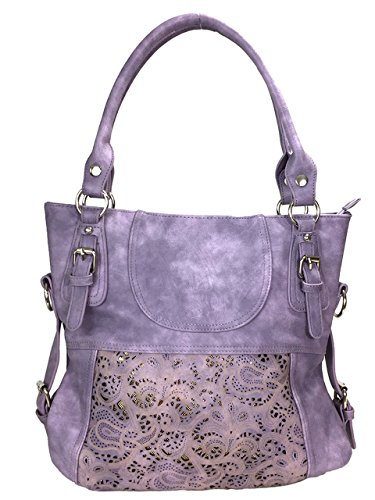 Zzfab Laser Cut Hobo Bag Double Handles Big Purple Purse