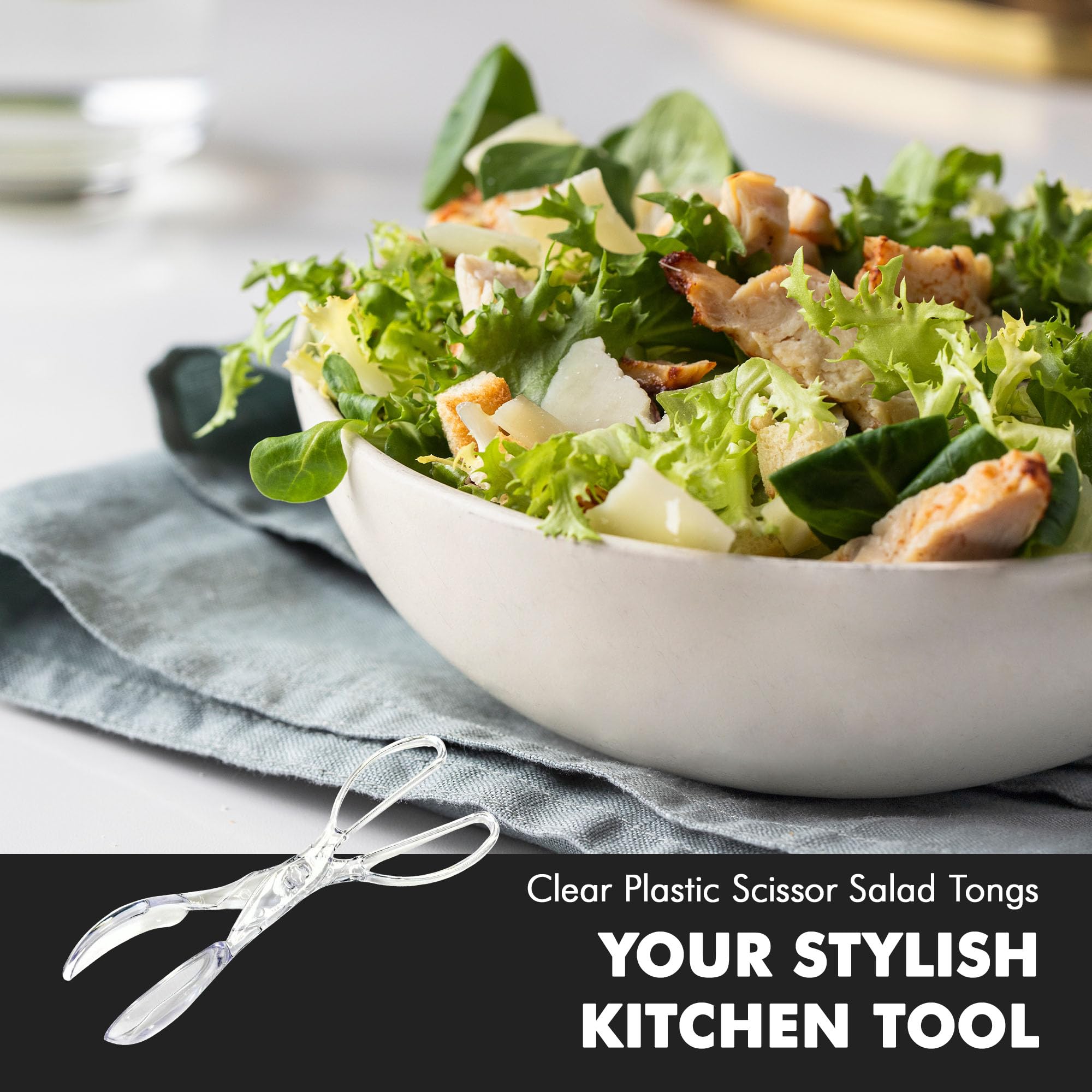 Chef Craft Premium Salad Scissor Tongs, 11 inches in length, Clear
