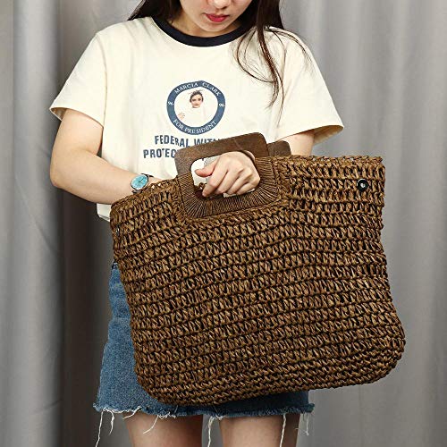 Women's Straw Tote Bag Handbags Beach Bag Exquisite Woven Fashion Large Rectangle Top Handle Bag Shopper Bag (Beige)