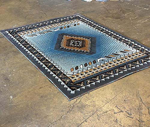Kingdom Southwest Native American Square Tribal Area Rug Blue Brown Design D143 (5 Feet 3 Inch X 5 Feet 3 Inch Square)