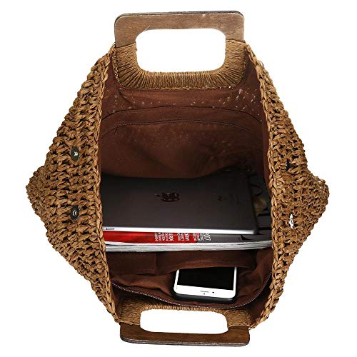Women's Straw Tote Bag Handbags Beach Bag Exquisite Woven Fashion Large Rectangle Top Handle Bag Shopper Bag (Beige)