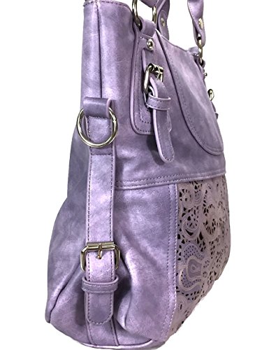 Zzfab Laser Cut Hobo Bag Double Handles Big Purple Purse