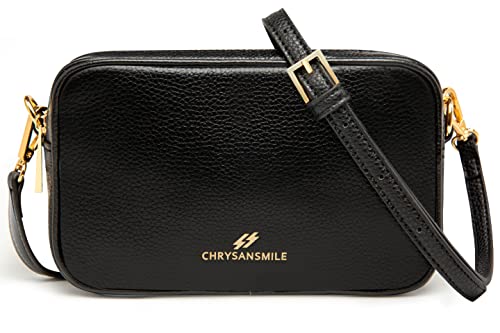 Chrysansmile Genuine Leather Crossbody Bags for Women Ladies Small Crossbody Shoulder Bag Lightweight Purses and Handbags - Dark Black