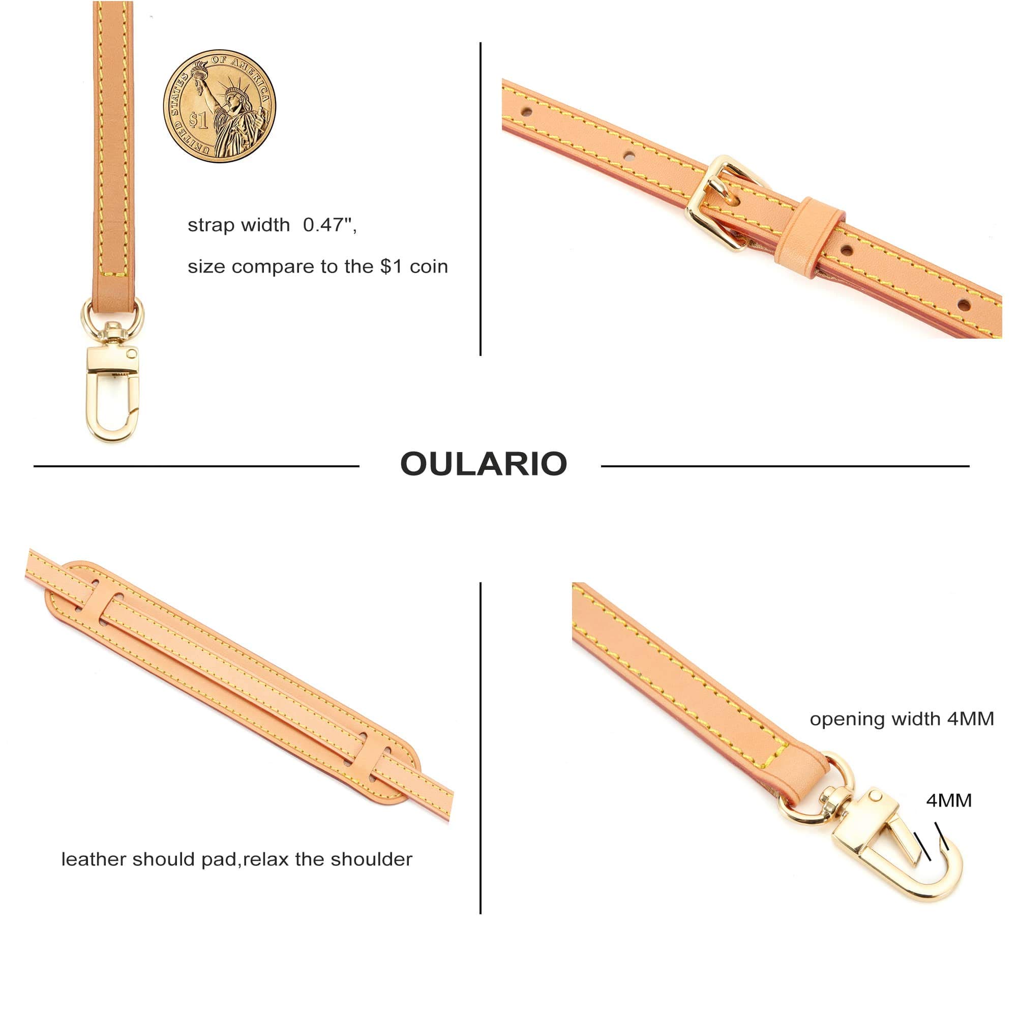 OULARIO Vachetta Leather Adjustable Crossbody Strap for Pochette Small Bags Favorite Mini NM Eva PM MM (Vachetta Leather Strap with Shoulder pad)
