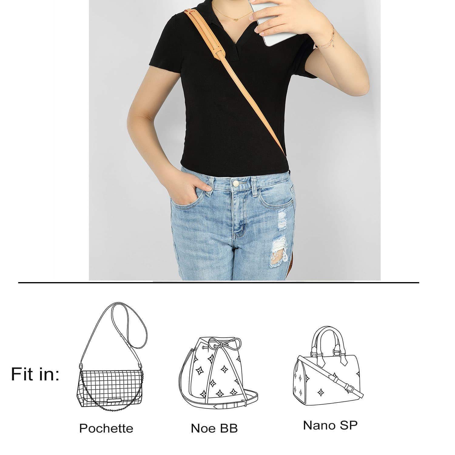 OULARIO Vachetta Leather Adjustable Crossbody Strap for Pochette Small Bags Favorite Mini NM Eva PM MM (Vachetta Leather Strap with Shoulder pad)