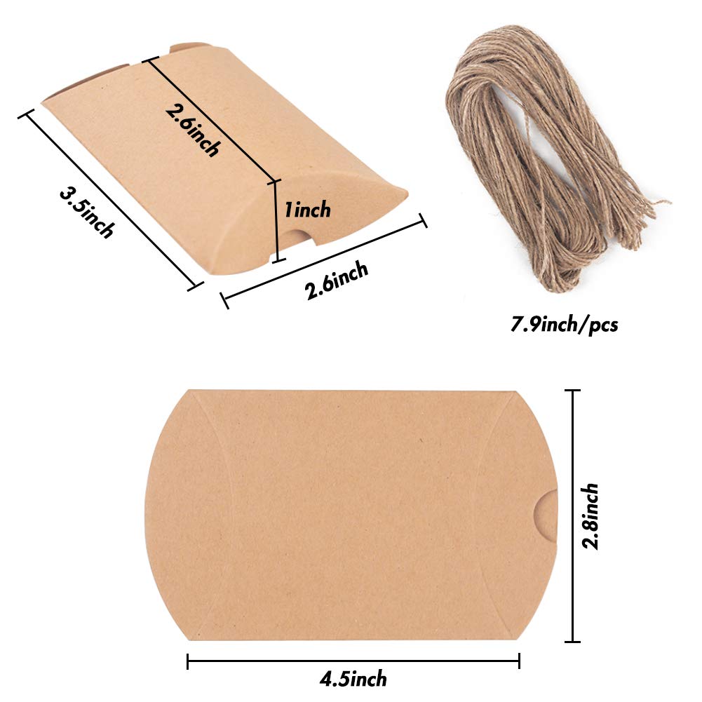 Shindel Pillow Box, 3.5"x2.6"x1", 50 PCS Small Gift Boxes Candy, Jewelry Packaging Boxes Mini Kraft Boxes Wedding Present Thanksgiving Day Treat Boxes