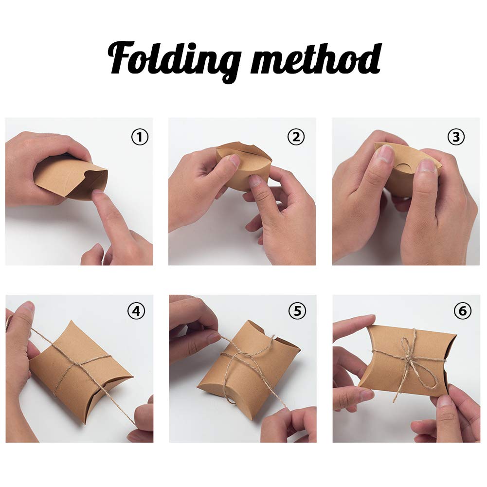 Shindel Pillow Box, 3.5"x2.6"x1", 50 PCS Small Gift Boxes Candy, Jewelry Packaging Boxes Mini Kraft Boxes Wedding Present Thanksgiving Day Treat Boxes