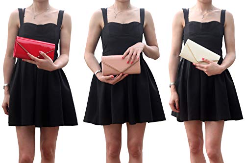 Dexmay Patent Leather Envelope Clutch Purse Shiny Candy Foldover Clutch Evening Bag for Women Nude