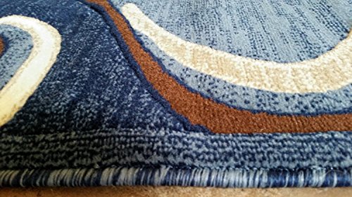 Modern Runner Contemporary Area Rug Blue Brown Carpet King Design 144 (2 Feet X 7 Feet 3 Inch)