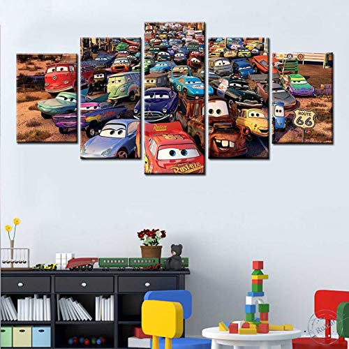 WFUBY 5 Paintings Canvas Painting Car 3 Lightning McQueen Poster Wall Art Canvas Modern Nordic Canvas Printing Art Prints Pictures Boys Room Bedroom DecorïŒNo FrameïŒ-30x40x2 30x60x2 30x80cm