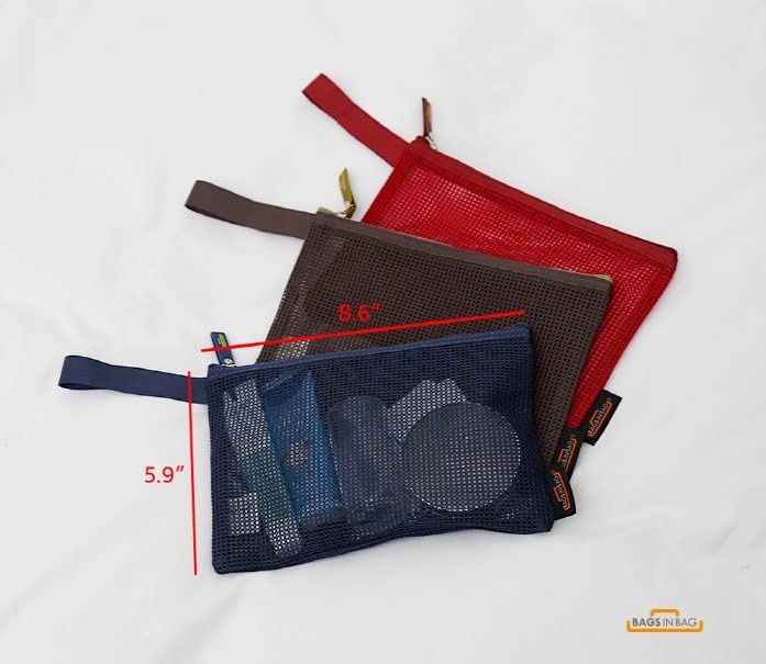 Bags In Bag Mesh Zipper Pouch Makeup Cosmetic Accessories Pencil Case Organizer Mesh Zipper Bags For Storage, Travel, Office (8.6x5.9 in) (Navy)