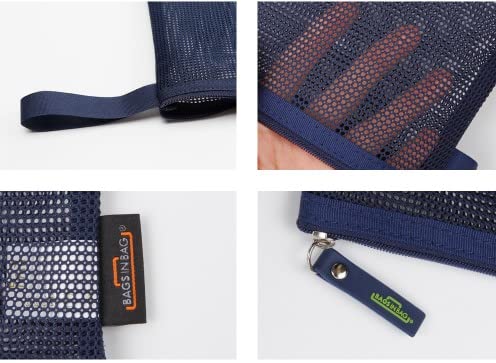 Bags In Bag Mesh Zipper Pouch Makeup Cosmetic Accessories Pencil Case Organizer Mesh Zipper Bags For Storage, Travel, Office (8.6x5.9 in) (Navy)