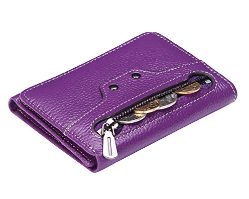 AINIMOER Small Leather Wallet for Women, Slim Compact Credit Card Holder RFID Blocking Wallets Organizer with Coin Pocket, Lichee Purple