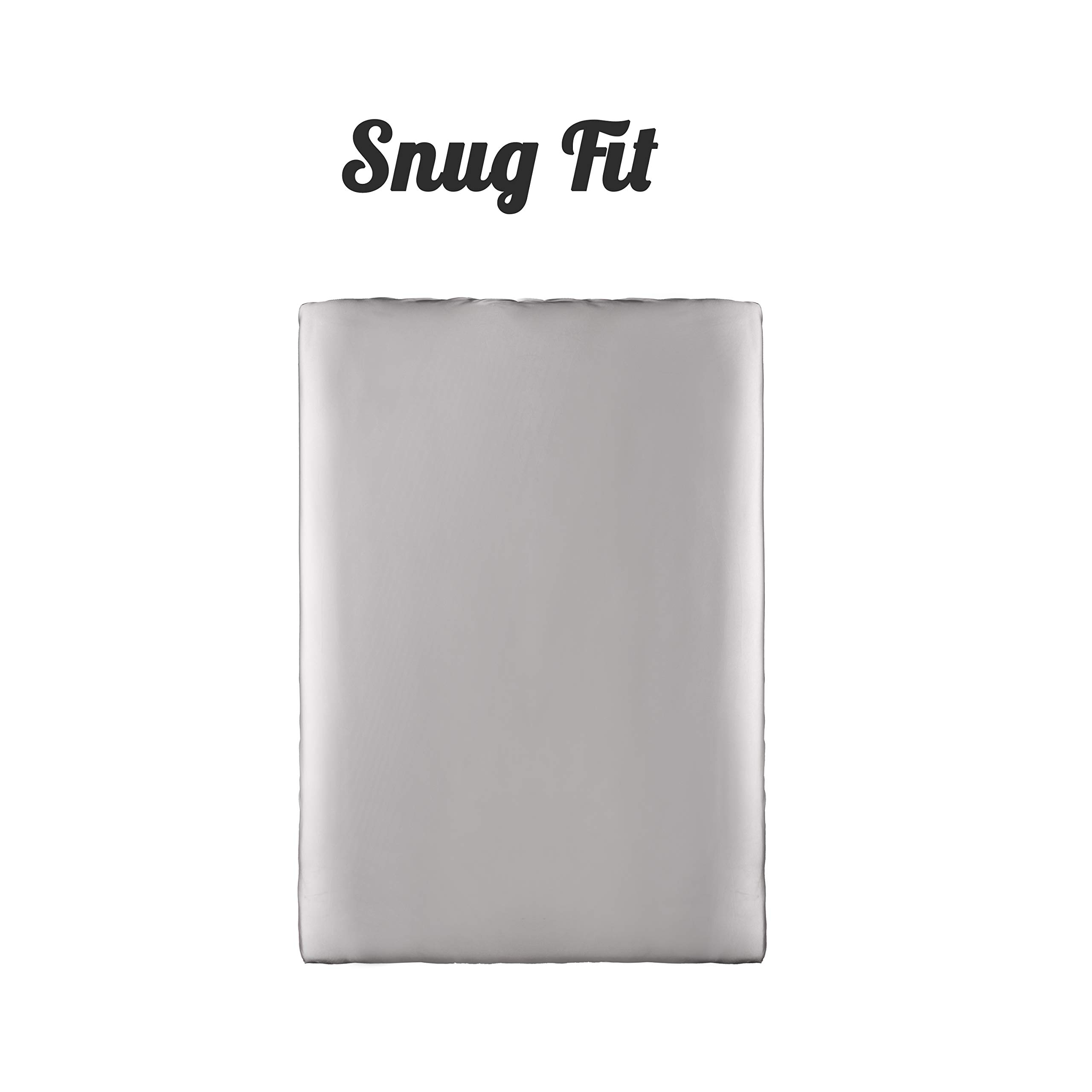 Pro Goleem Satin Pack n Play Playard Sheet Fitted 2 Pack Great for Baby Hair Silk Feeling 27x39 Inch Portable Mini Crib Sheet Playard Mattress Cover Unisex White and Gray