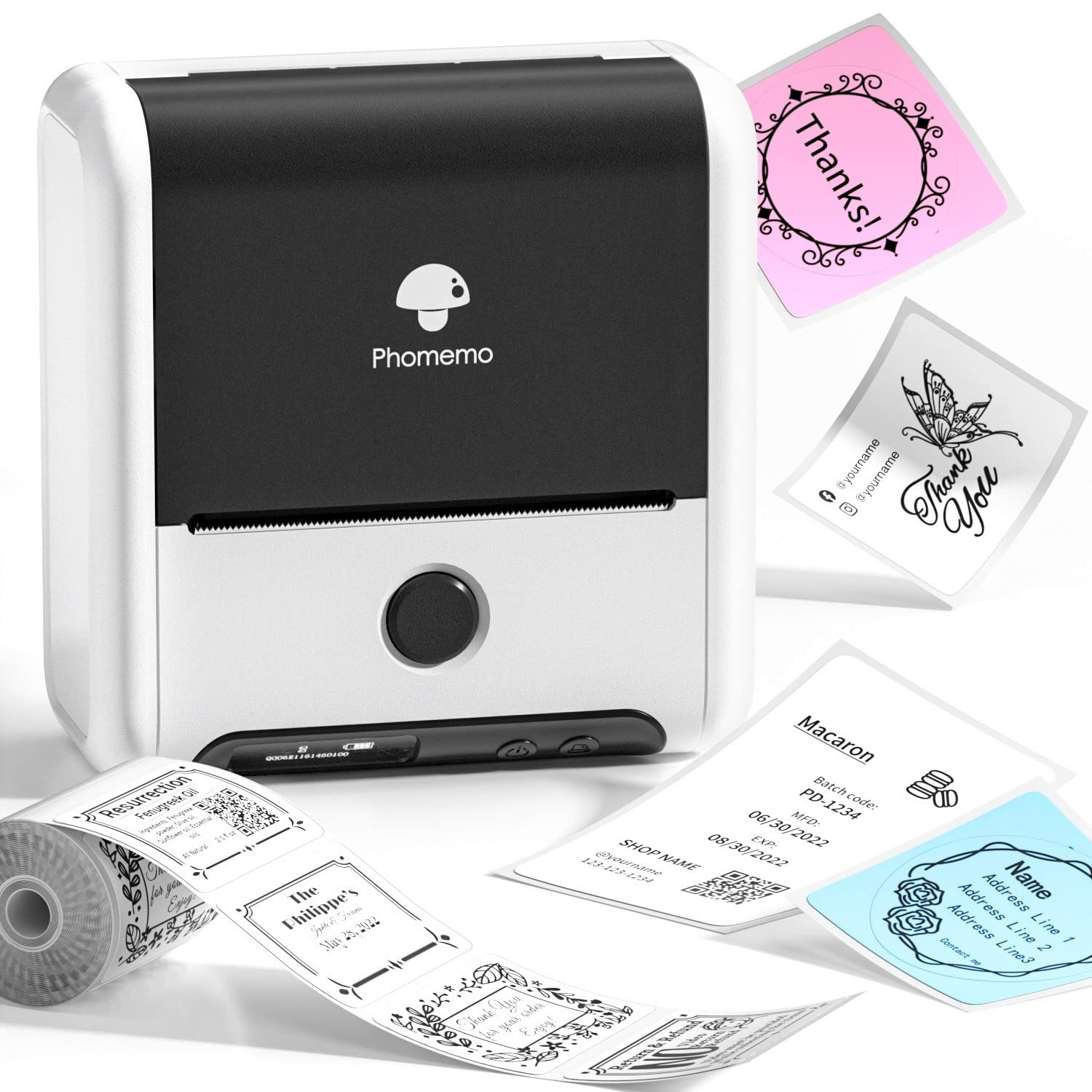 Phomemo M200 Label Printer - Computer Bluetooth Thermal Label Maker with Tape,for Android iOS Windows MAC OS,for Shipping,Labeling,QR Code,for Small Business(Type-C Charger)-White