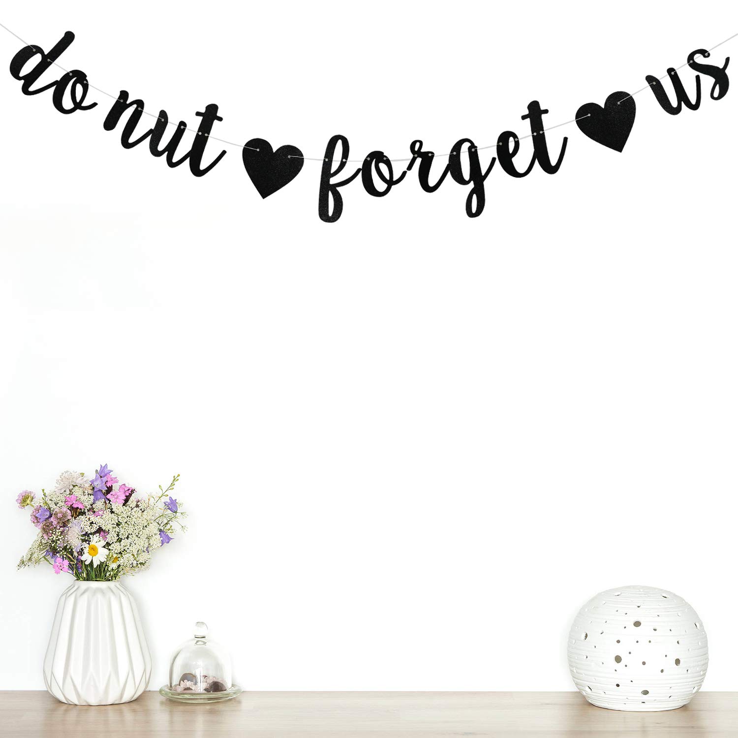 Black Glitter Donut Forget Us With Heart Banner - We Will Miss You Party Decorations - Going Away/Bachelorette/Moving Away Party Decoration Supplies