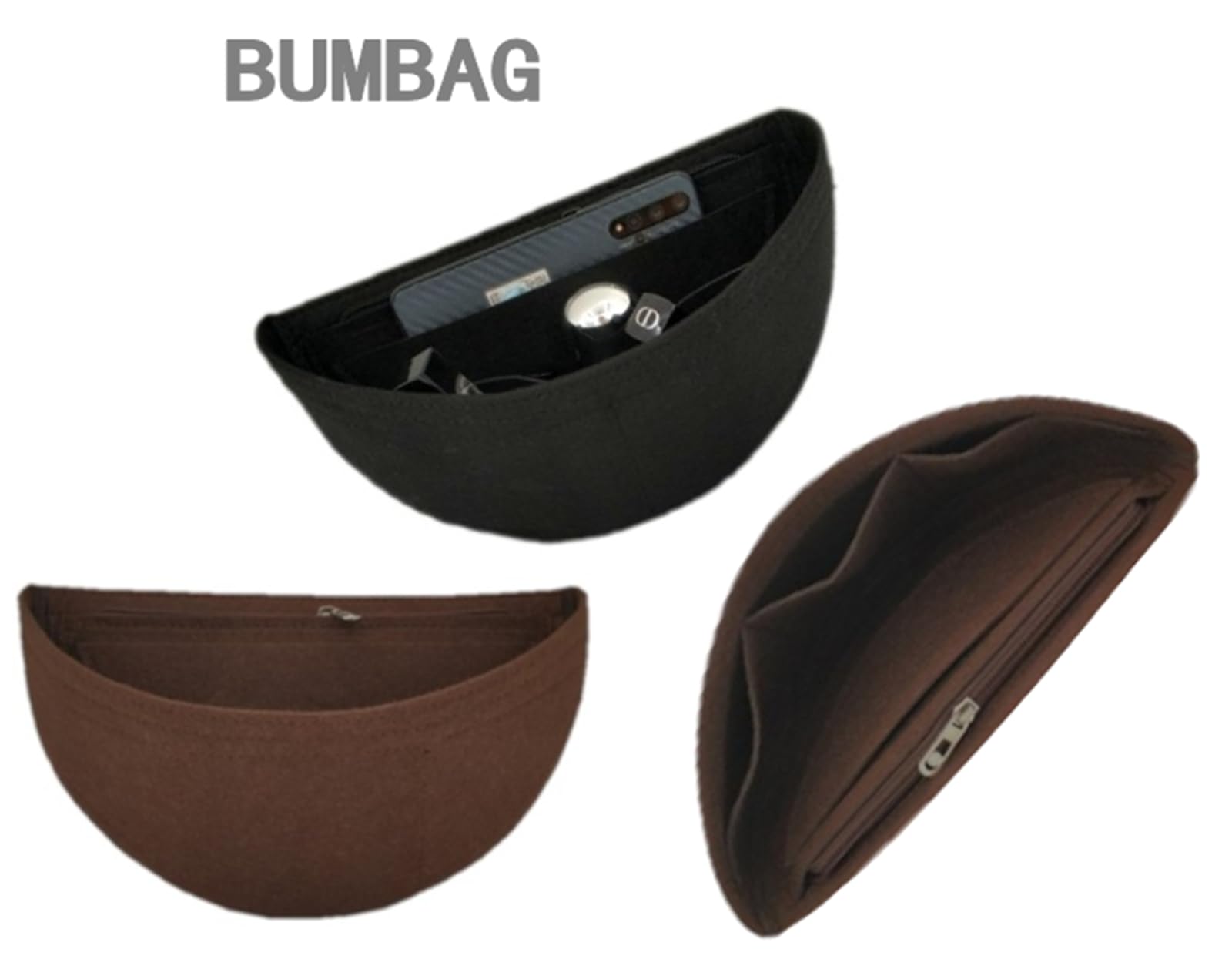 Purse Organizer Insert for Waistpack Inner Sleeve BUMBAG Lining Bag Storage Bag2047black