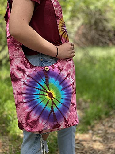 Tie Dye Crossbody Shoulder Hippie Boho Handbag Purse in Pink Large