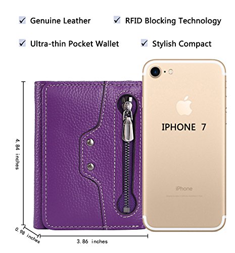 AINIMOER Small Leather Wallet for Women, Slim Compact Credit Card Holder RFID Blocking Wallets Organizer with Coin Pocket, Lichee Purple