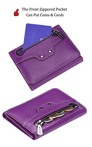 AINIMOER Small Leather Wallet for Women, Slim Compact Credit Card Holder RFID Blocking Wallets Organizer with Coin Pocket, Lichee Purple