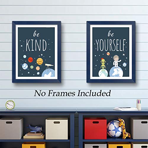 CHDITB Unframed Inspirational Art Print, Outer Space Planet Wall Art Painting,Set of 4(8" x10" ) Be Kind Be Brave Be Curious Be Yourself Quote Canvas Posters for Boys Kids Bedroom Nursery Decor
