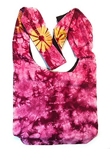 Tie Dye Crossbody Shoulder Hippie Boho Handbag Purse in Pink Large