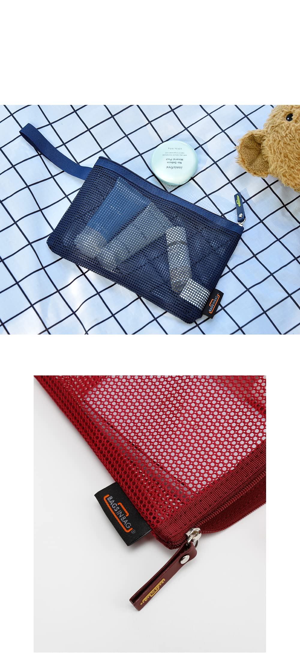 Bags In Bag Mesh Zipper Pouch Makeup Cosmetic Accessories Pencil Case Organizer Mesh Zipper Bags For Storage, Travel, Office (8.6x5.9 in) (Navy)