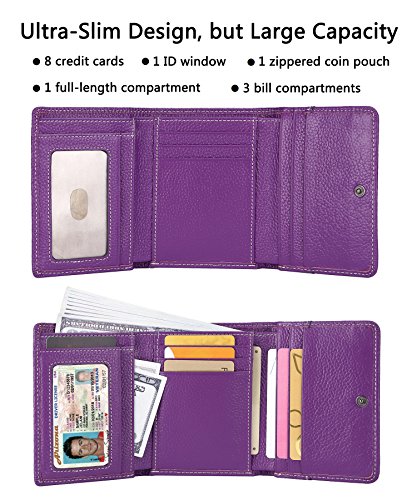 AINIMOER Small Leather Wallet for Women, Slim Compact Credit Card Holder RFID Blocking Wallets Organizer with Coin Pocket, Lichee Purple