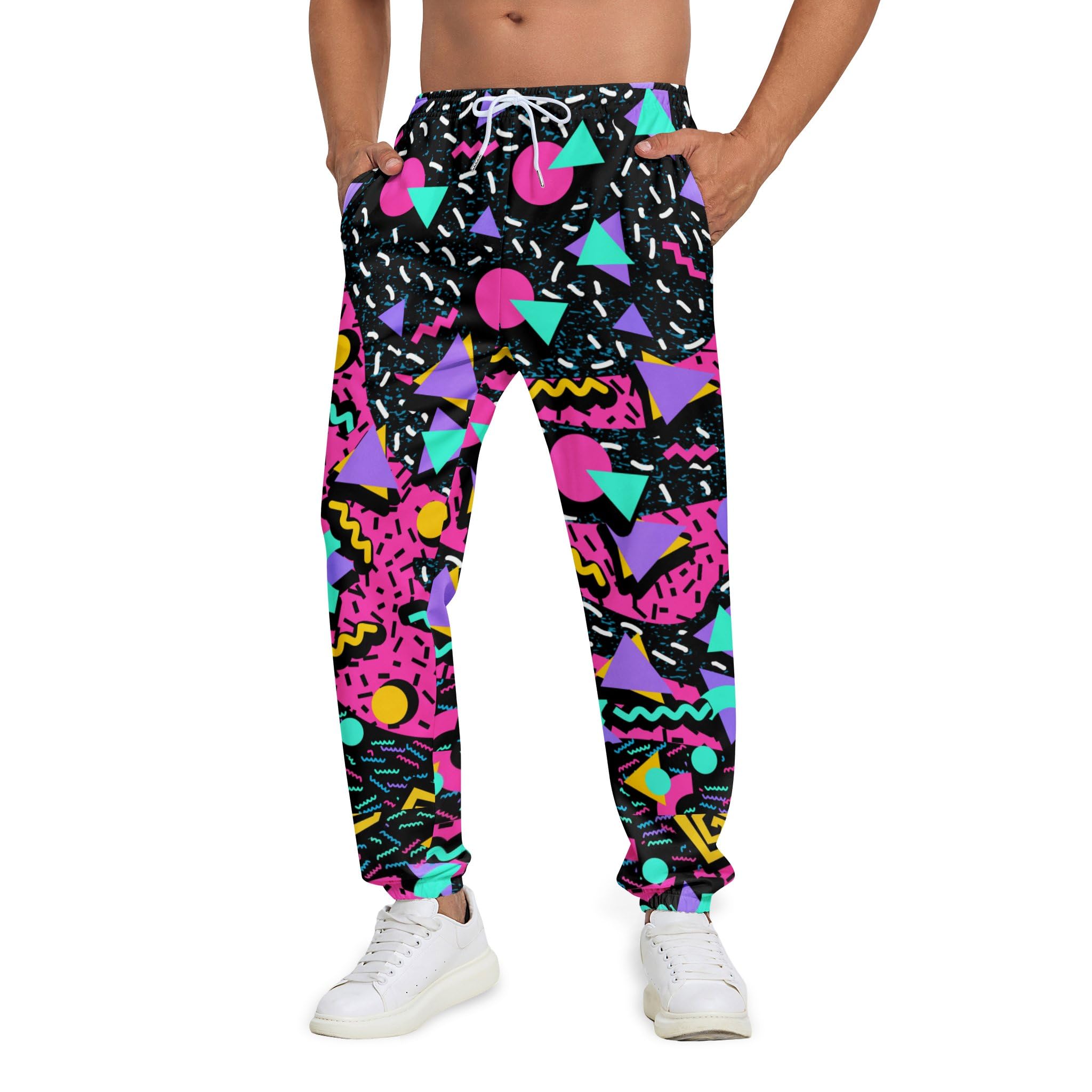 Bornore 80s 90s Mens Jogger Workout Athletic Sweatpants Vintage Neon Outfit Funny Long Pants(Red-M)