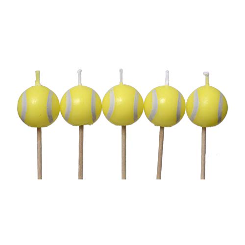 Tennis Ball Birthday Candles (5-pack, Spherical Tennis Ball Birthday Candles on Picks) Tennis Party Collection by Havercamp