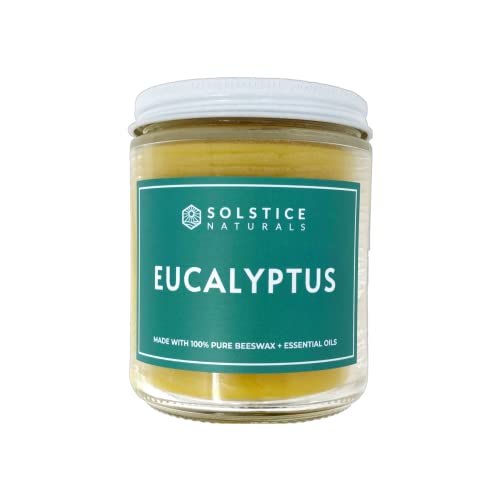 Solstice Naturals - Eucalyptus 100% Pure Beeswax + Essential Oil Aromatherapy Candle, 9 oz. - Sustainably Handmade in the USA - No Soy or Paraffin Wax - No Toxic Scents, Fragrances or Fillers
