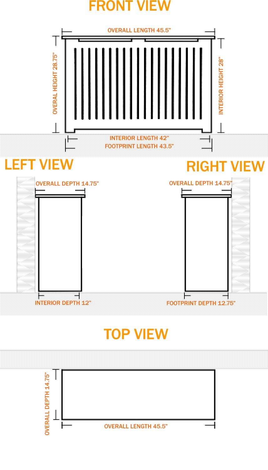 Fichman Furniture Unpainted Radiator Cover Kit, 42" L x 28" H (12" Depth)