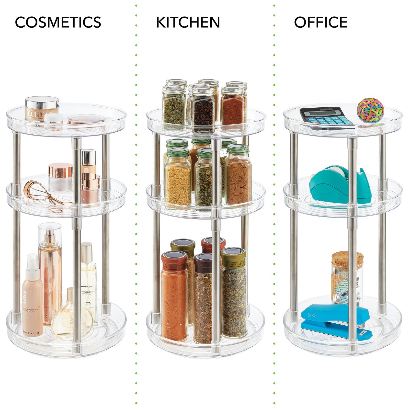 mDesign Spinning 3-Tier Lazy Susan 360 Rotating Makeup Organizer Storage Tower - Beauty Cosmetic Organization Caddy for Bathroom Vanity, Countertop, Makeup Table - Ligne Collection - Clear