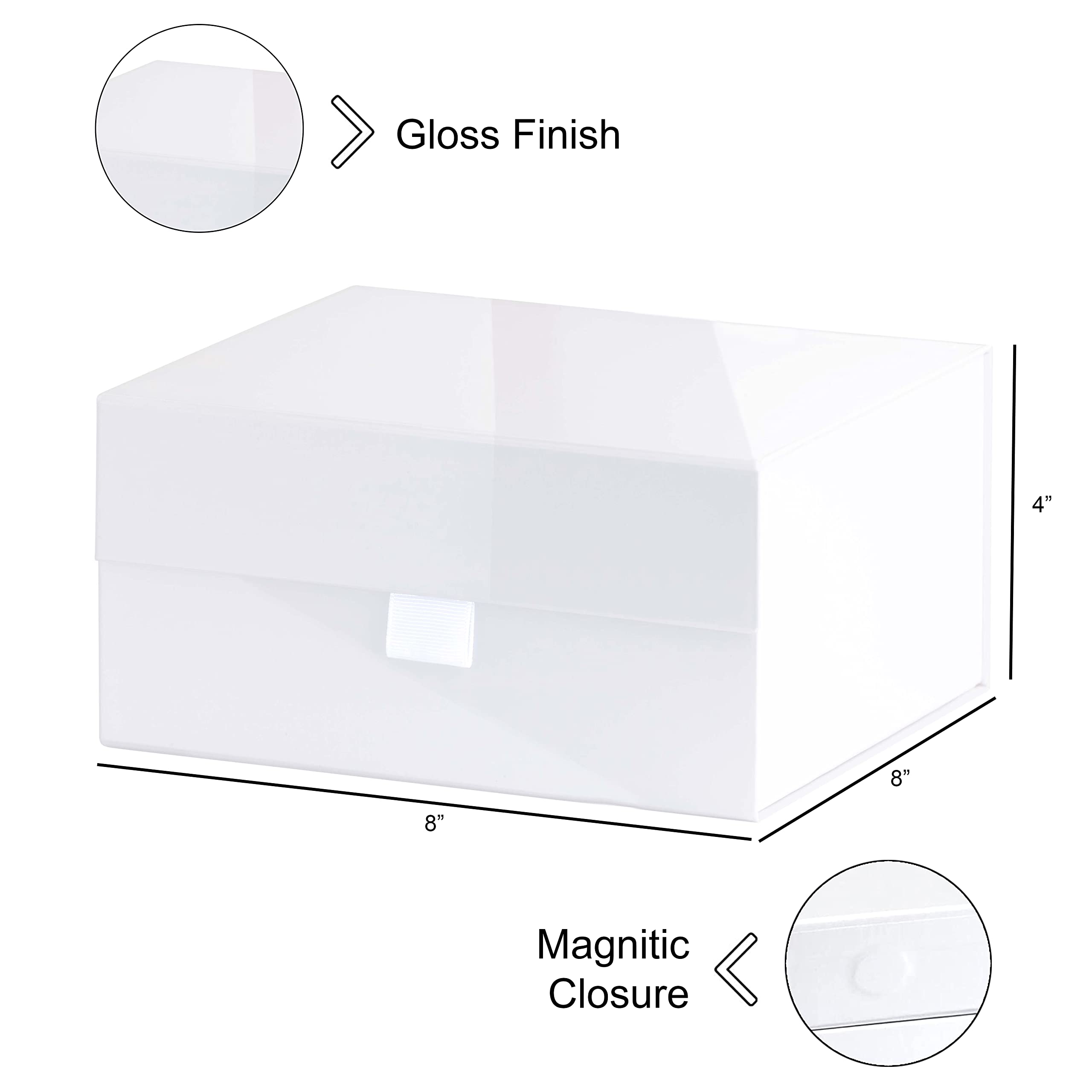 Purple Q Crafts 5 Pack White Hard Gift Box With Magnetic Closure Lid 8"x8"x4" Square Favor Boxes With White Glossy Finish (5 BOXES)