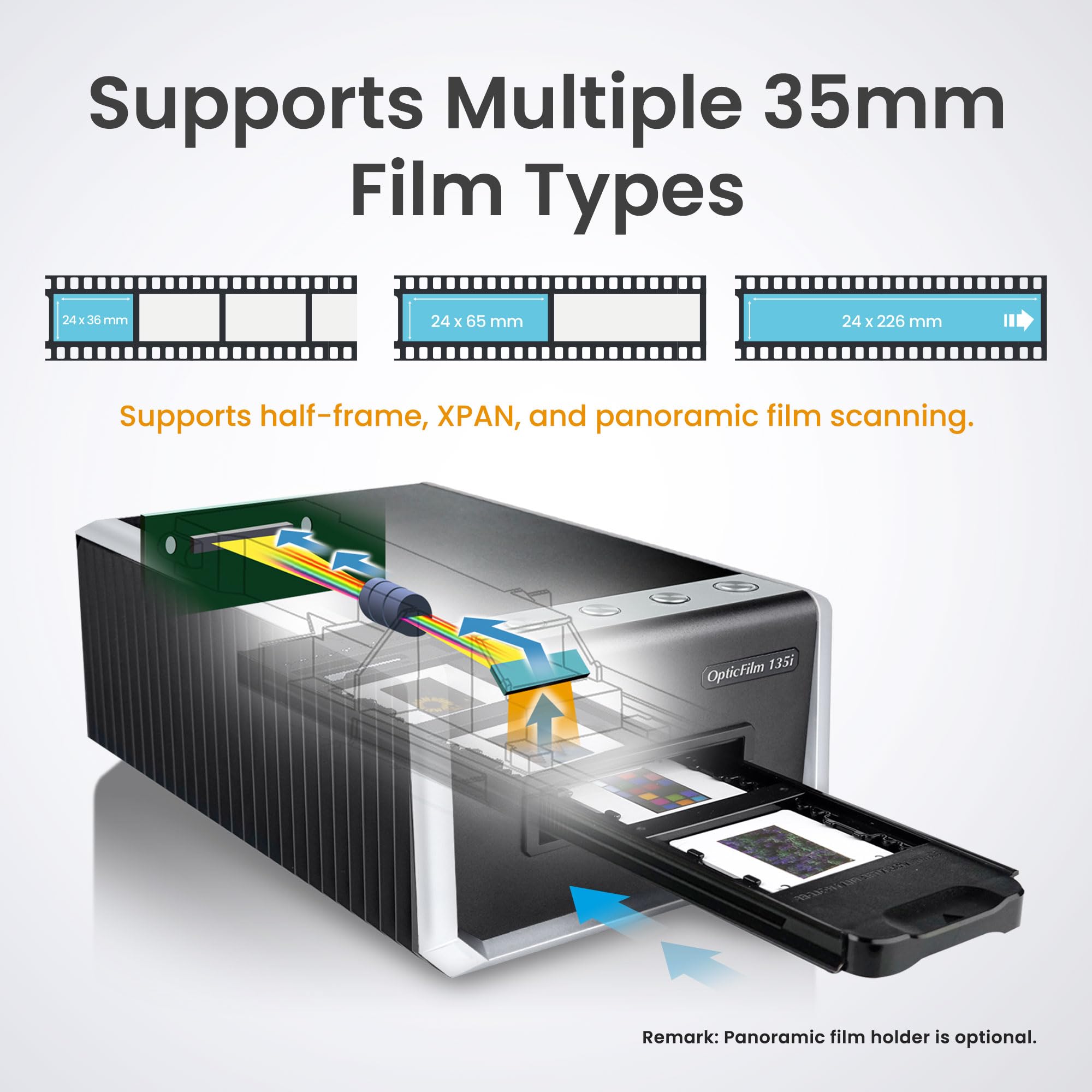 Plustek OpticFilm 135i - Automatic Film & Slide Scanner, Batch converts 35mm Slides & Film Negatives, Support 3rd Party Editing Software Export, Max. 7200 dpi