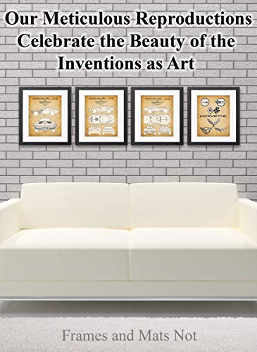 Original Corvette Patent Art Prints - Set of Four Photos (8x10) Unframed - Makes a Great Man Cave Decor and Gift Under $20 for Corvette Owners and Car Enthusiasts
