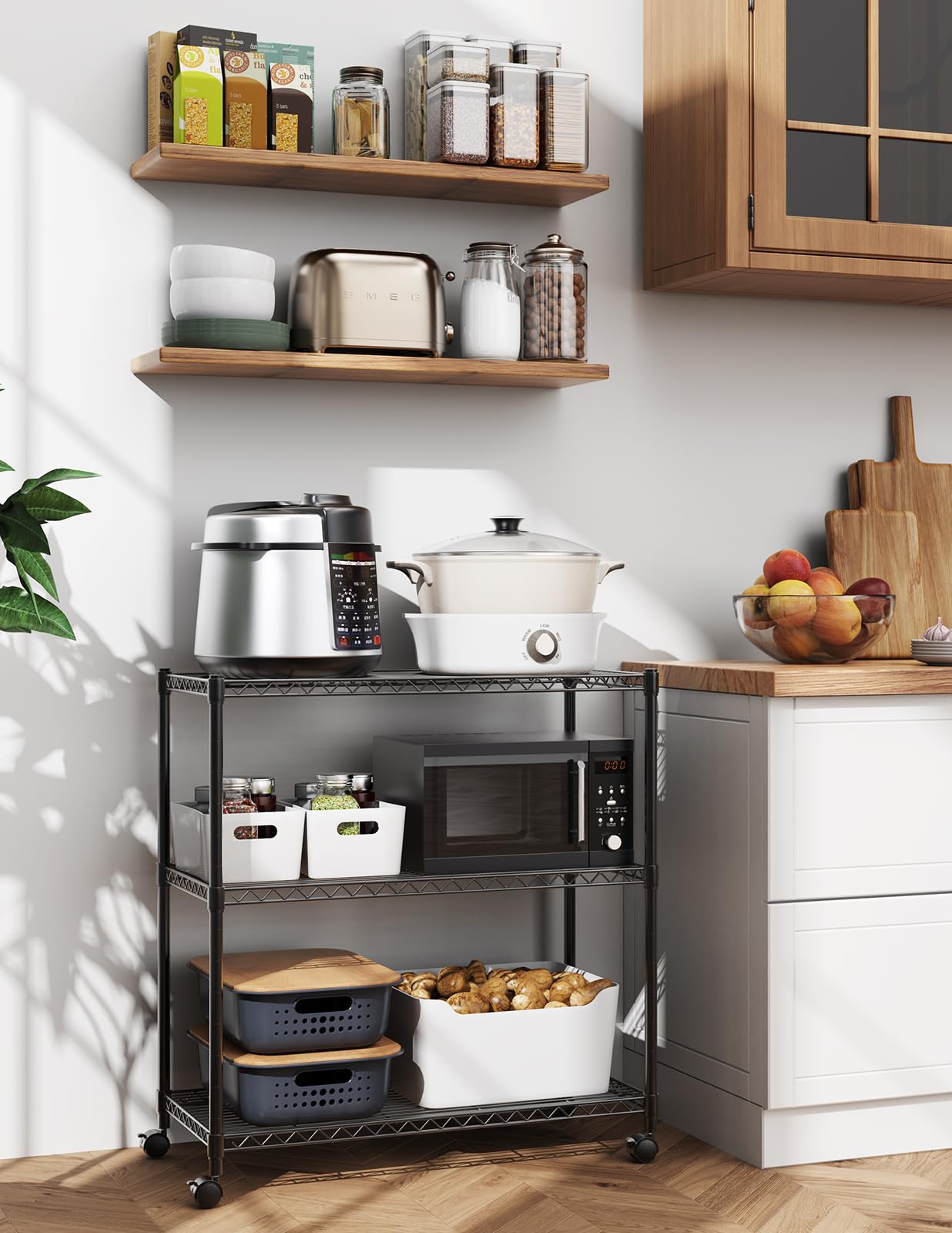 Simple Deluxe Heavy Duty 3-Shelf Shelving with Wheels, Adjustable Storage Units, Steel Organizer Wire Rack, 23" W x 13" D x 30" H, Black (HKSHLF23133003BPCLITE)