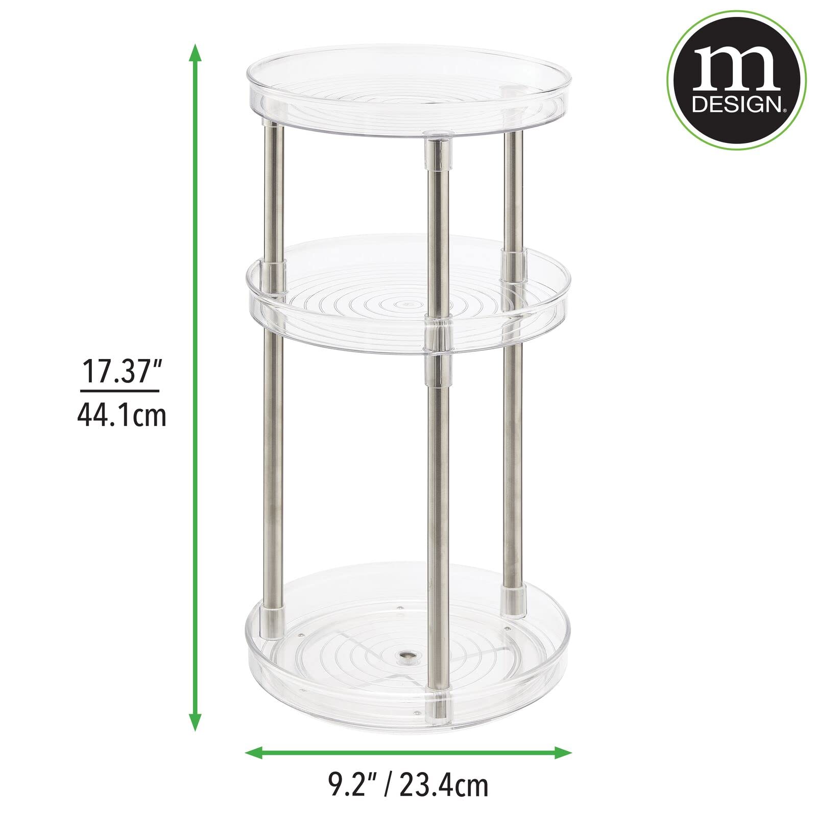 mDesign Spinning 3-Tier Lazy Susan 360 Rotating Makeup Organizer Storage Tower - Beauty Cosmetic Organization Caddy for Bathroom Vanity, Countertop, Makeup Table - Ligne Collection - Clear