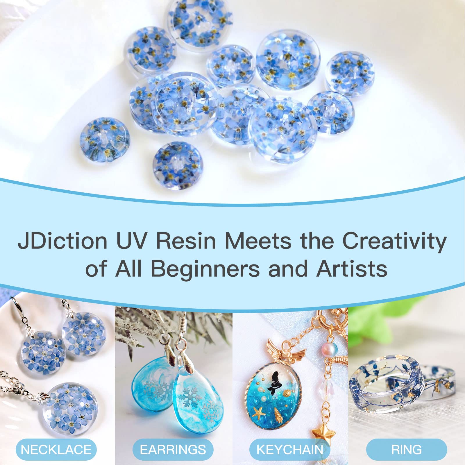 JDiction UV Resin 300g, Crystal Clear UV Resin Solar Cure Sunlight Activated Hard Resin Kit for Jewelry Making, Casting and Coating, DIY Crafts