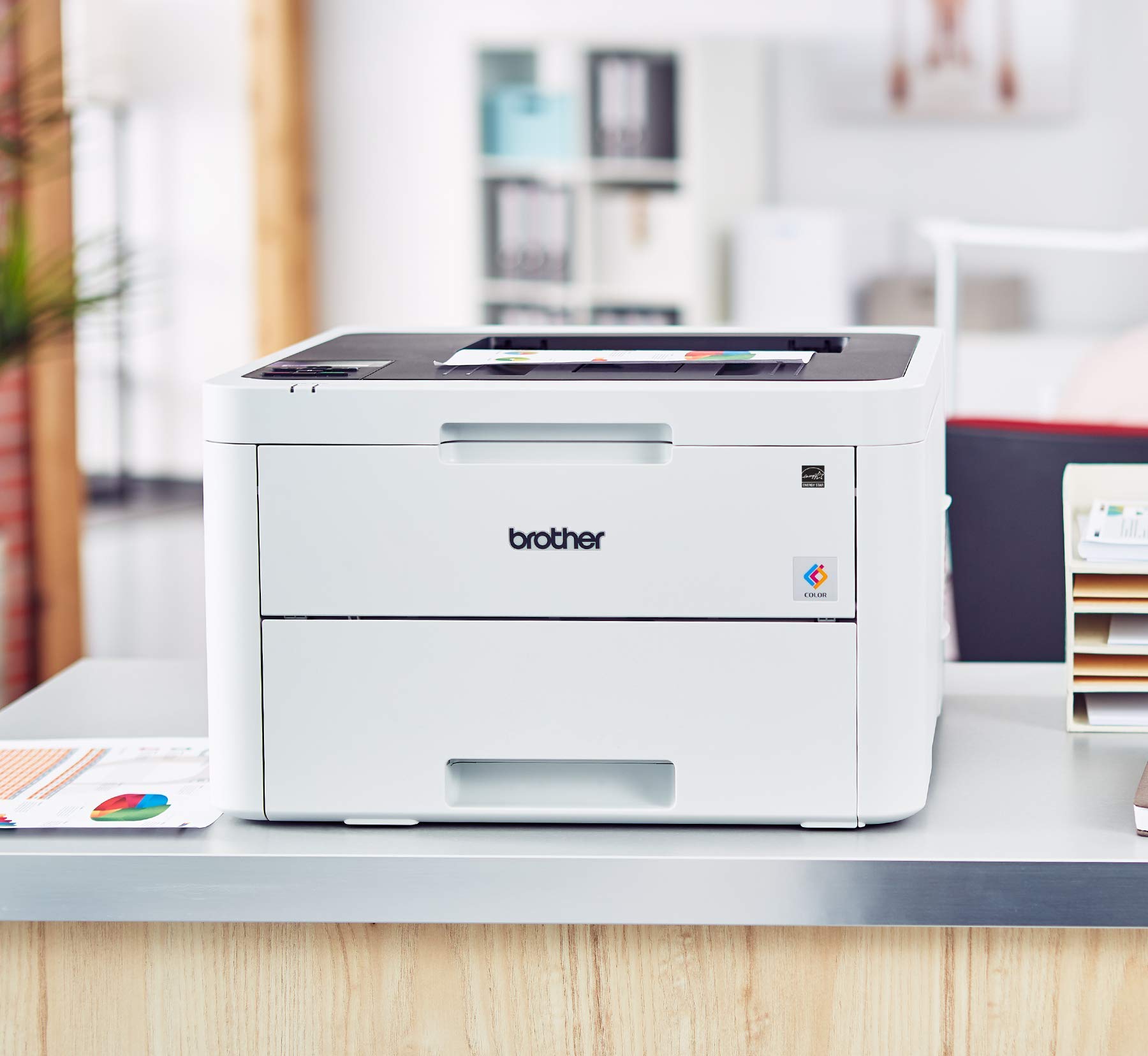 Brother HL-L3230CDW Compact Digital Color Laser Printer, Wireless Printing, Automatic Duplex Printing, Built-in Wireless, 256 MB, 25 ppm, 250-sheet, White-Bundle with Printer Cable