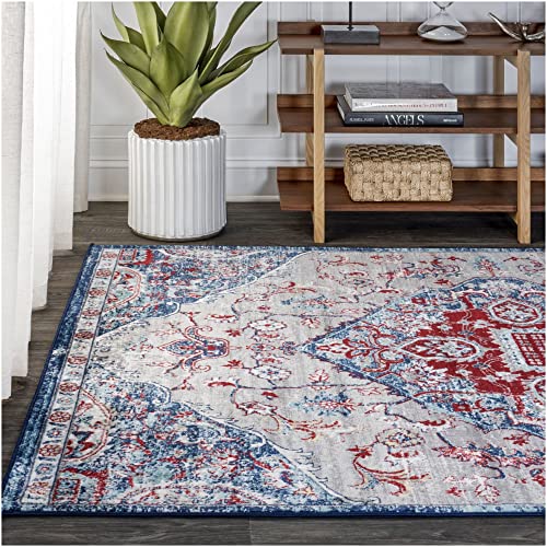 JONATHAN Y Modern Persian Vintage Medallion Red/Navy 3 ft. x 5 ft. Area-Rug Country, Easy -Cleaning, for Bedroom, Kitchen, Living Room, Non Shedding (MDP104A-3)