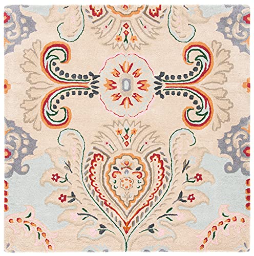 SAFAVIEH Bella Collection 5' Square Beige/Blue BEL118B Handmade Boho Premium Wool Area Rug