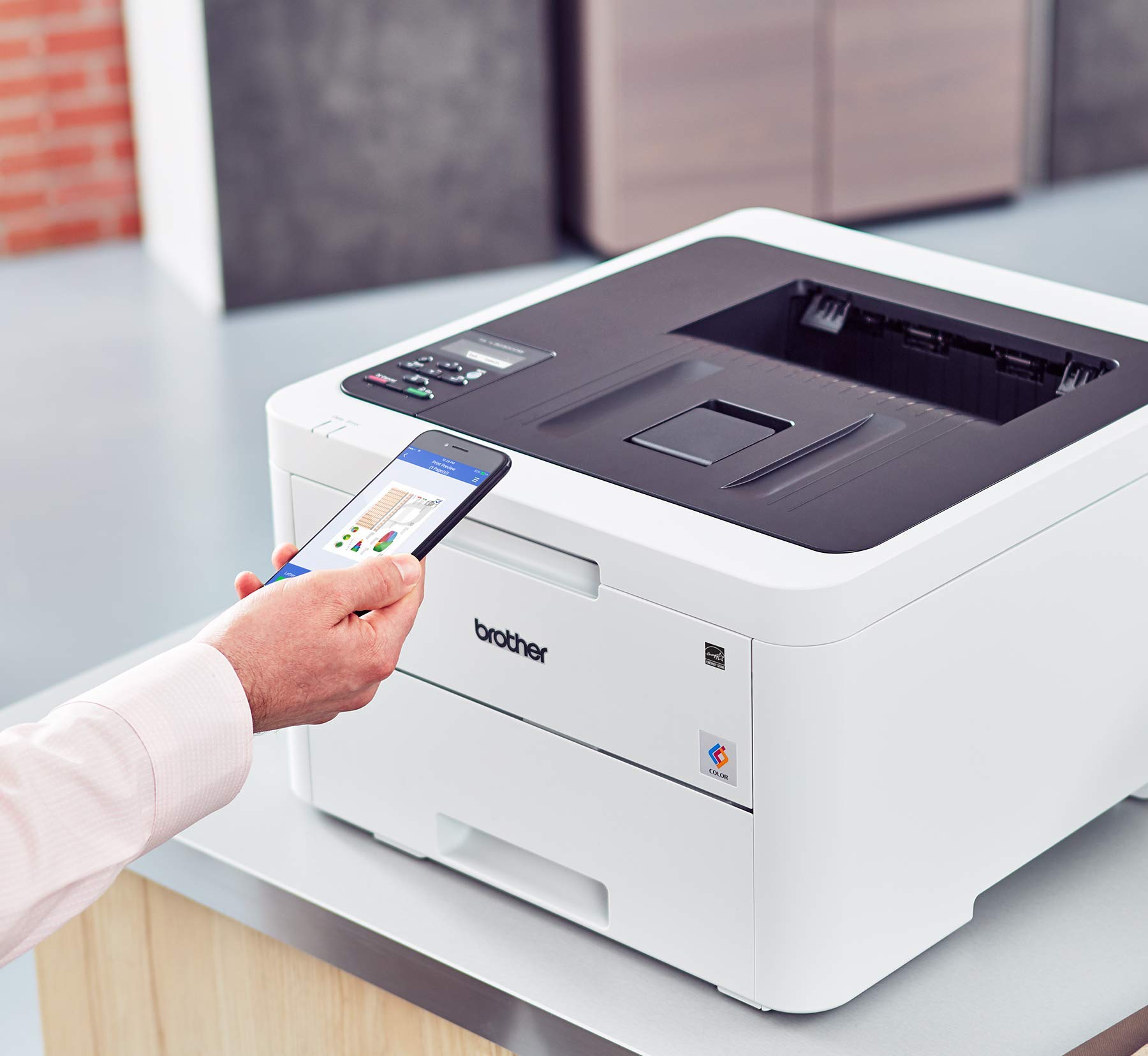 Brother HL-L3230CDW Compact Digital Color Laser Printer, Wireless Printing, Automatic Duplex Printing, Built-in Wireless, 256 MB, 25 ppm, 250-sheet, White-Bundle with Printer Cable