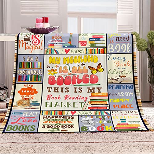 MULY Book Lover Gift Blanket, Book Club Bookworm Gift, Literary Gift Ideas Throw Blanket, Librarian Gift Throw Blanket for Book Lovers, Warm and Cozy Flannel Blanket 50x60 Inch