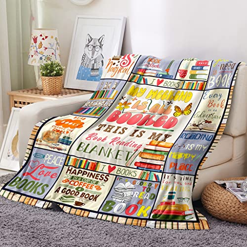 MULY Book Lover Gift Blanket, Book Club Bookworm Gift, Literary Gift Ideas Throw Blanket, Librarian Gift Throw Blanket for Book Lovers, Warm and Cozy Flannel Blanket 50x60 Inch