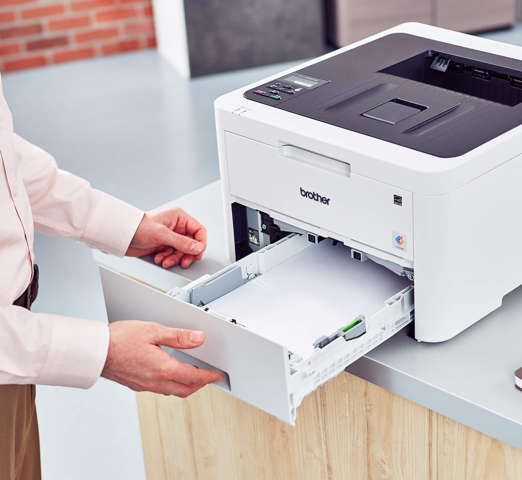 Brother HL-L3230CDW Compact Digital Color Laser Printer, Wireless Printing, Automatic Duplex Printing, Built-in Wireless, 256 MB, 25 ppm, 250-sheet, White-Bundle with Printer Cable